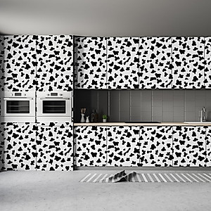 Qianglive Black and White Spots Contact Paper Cow Printed Peel and Stick Wallpaper 17.3”x120” Self-Adhesive Cute Wallpapers Vinyl White Black Decals for Walls Bedroom Living Room Nurseryls