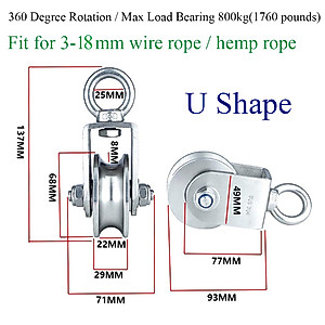 Pulley Wheel Heavy Duty Single Wheel Swivel Pulley Block Duplex Bearing 304 Stainless Steel 360 Degree Rotation Smooth Loading 800 Kg for Material Handling and Moving Lifting