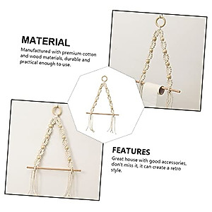 DOITOOL 1pc Roll Cotton Rope Towel Rack Woven Wall Hangings Decorative Toilet Paper Holder Boho Towels Hanging Macrame Basket Macrame Towel Holder Storage Rack Wood Khaki Tissue Holder Key