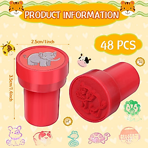 Crtiin 48 Pieces Animal Stamps for Kids Wild Animal Stampers Multicolor Jungle Safari Animals Stamps for Kids Birthday Gift, Farm Party Favors, Teacher Stamps