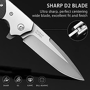 NedFoss Pocket Knife for Men, 3.5 inch D2 Steel Folding Knife with Clip, G10 Handle, Safety Liner Lock, Large Sharp Pocket Knives for Hiking, Outdoor, Mens Gift