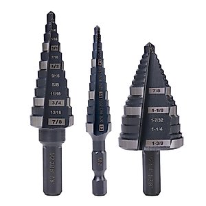 Jerax tools 1/2", 7/8" & 1-3/8" Step Drill Bit Set, Straight Grooved Double Fluted M2 High Speed Steel Drill bits for Hole Drilling in Stainless Steel, Copper, Aluminum, Wood,Plastic