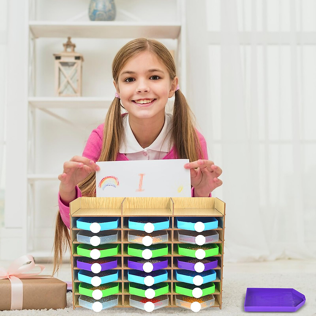 24 Grids Diamond Painting Tray Holder Organizer with 24 Pieces Large Diamond Painting Tray Diamond Art Accessories Storage Rhinestone Dot Tools for DIY Gem Art Craft Include Sticker (1)