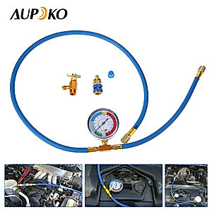 Aupoko R134A Car AC Refrigerant Charge Hose, AC Charge Hose with Gauge, R134A Can Tap Valve, R134A Quick Couple, Low Pressure Gauge and 59'' Recharge Hose
