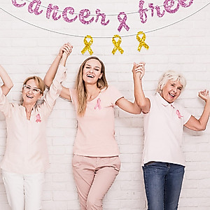Cancer Free Banner, Breast Cancer Awareness Party Decoration, Cancer Surviving Party Garland, Breast Cancer Pink Ribbon Sign Survivor Party Decoration Supplies - Pink Glitter