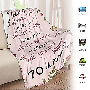 JIYEPOPO 70th Birthday Gifts for Women, Happy 70th Throw Blanket 60"x50", 70 Years Old Birthday Gifts for Her Wife Mom 60"x50"