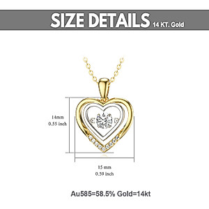 SISGEM 14k Gold Created Moissanite Heart Pendant Necklace for Women, Real Gold Anniversary Jewelry for Wife, Gifts for Her, 16+1+1"