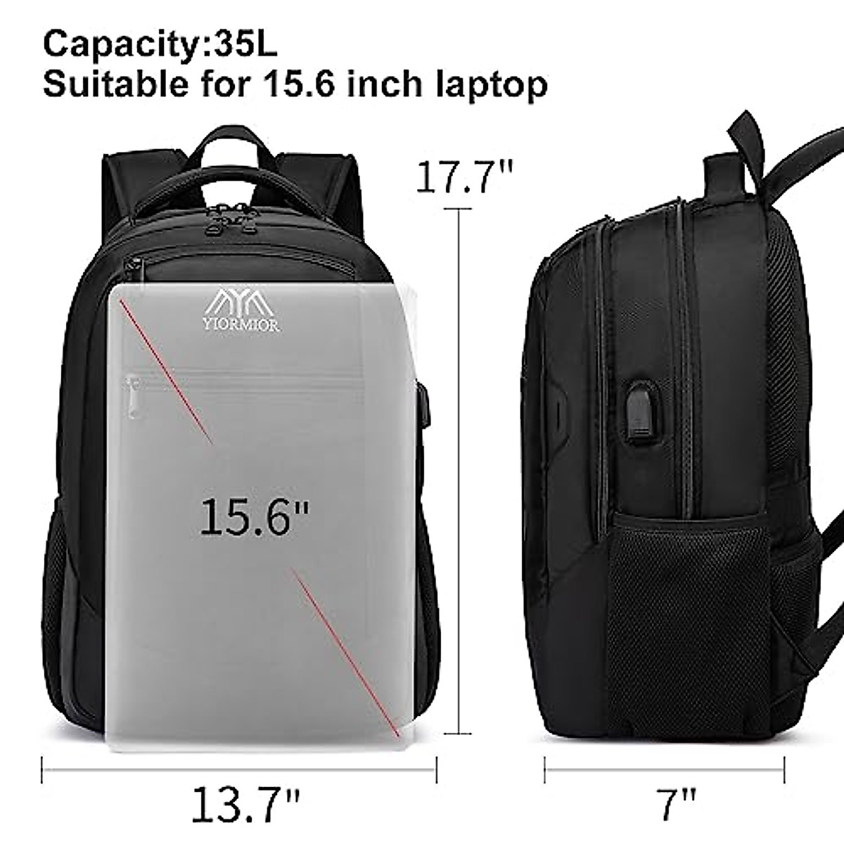School Backpack Sports, Lightweight Travel Laptop Backpack Slim Waterproof Durable Bookbag with USB Charging Port College Computer Bag Gifts for Men & Women Fits 15.6 Inch Notebook Over 3 Years Old