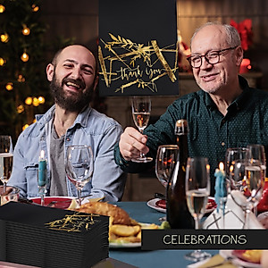 Black and Gold Napkins for Wedding Reception, Soft and Absorbent Fancy Paper Napkins for Party 50-Pack, Disposable Dinner Napkins, Thank You Napkins, 3-Ply Fold, 12" x 17", Thick 55gsm