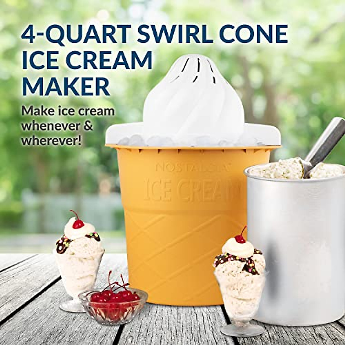 Nostalgia Electric Ice Cream Maker - Old Fashioned Soft Serve Ice Cream Machine Makes Frozen Yogurt or Gelato in Minutes - Fun Kitchen Appliance - White - 4 Quart