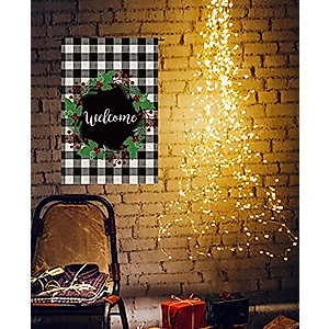 AUOIKK Winter Berry Wreath Welcome Garden Flag Vertical Double Sided, Christmas Outdoor Flag Farmhouse Holiday Home Christmas Yard Sign Outdoor Decoration 12.5 x 18 Inch