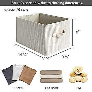 StorageWorks Large Storage Baskets for Shelves, Rectangular Closet Organizers with Handles, Foldable Closet Storage Baskets for Utility Room, 3-Pack, Beige Stripes