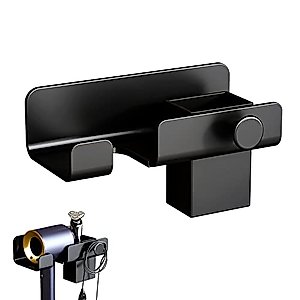 YSTDHL Hair Dryer Holder Wall Mounted, Stainless Steel Self Adhesive Blow Dryer Holder Rack, Space Saving Storage Stand, Compatible with Multiple Sizes of Hair Dryers (Black)