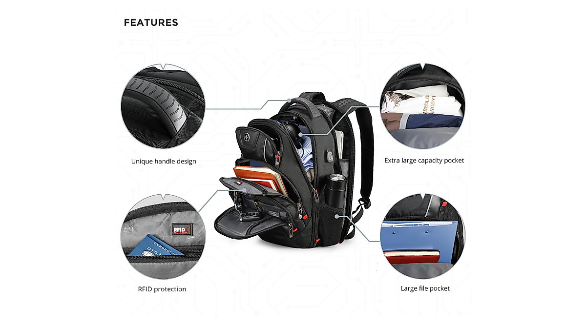 SwissDigital Circuit Men's Laptop Backpack with USB & RFID Security