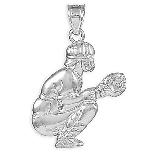 925 Sterling Silver Baseball Catcher Sports Charm Pendant