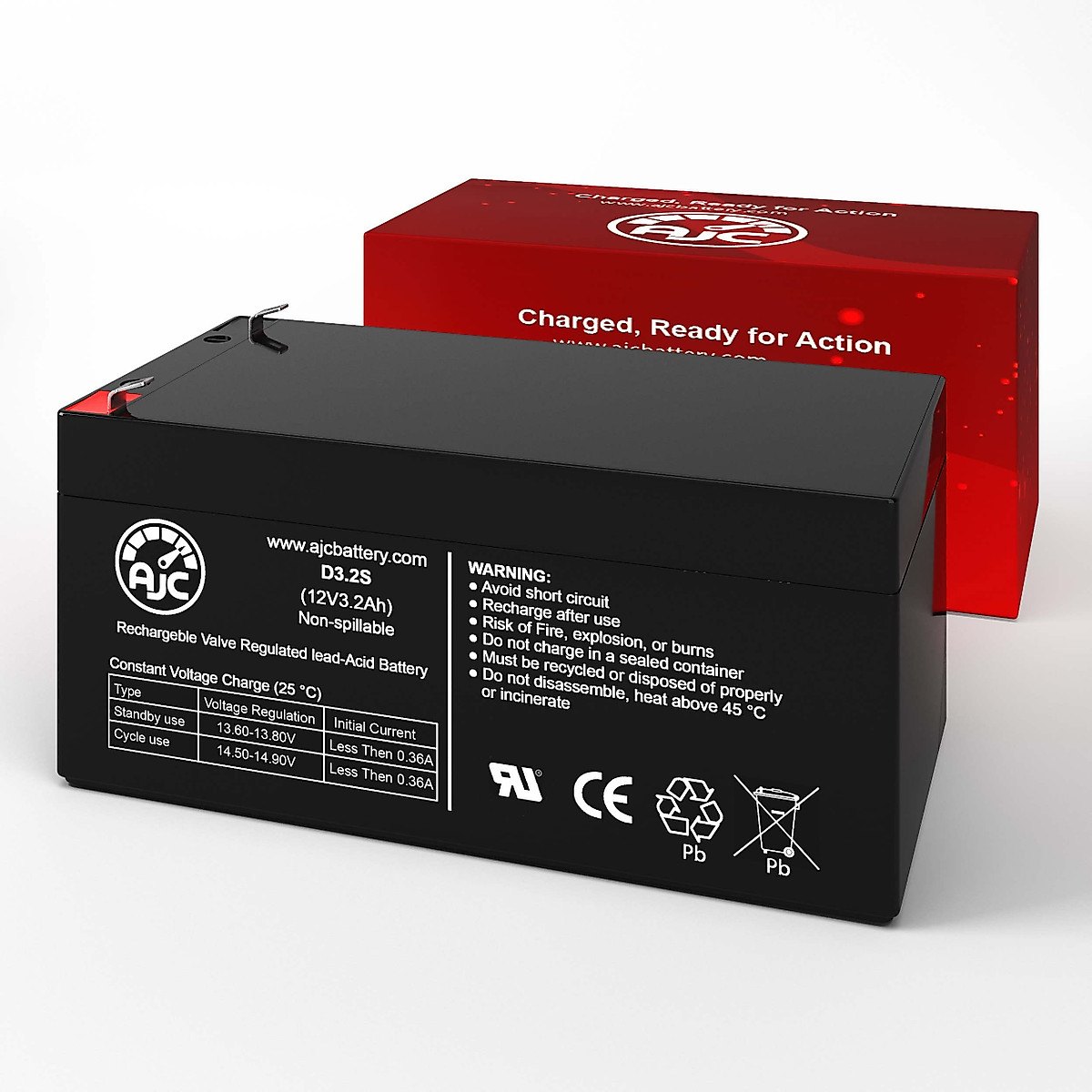 AJC Battery Compatible with BB BP3-12 12V 3.2Ah Sealed Lead Acid Battery