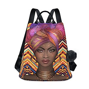 senya Fashion Backpack Purse for Women, African American Woman Ethnic Backpack Shoulder Bag for Women