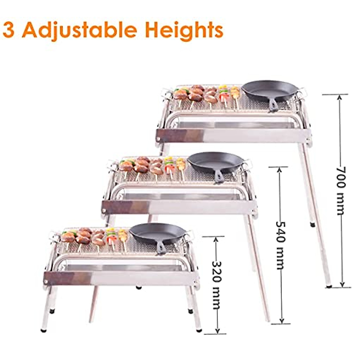 Charcoal Grill, Barbecue Charcoal Grill, Outdoor Stainless Steel Smoker BBQ grill for Outdoor Cooking Camping Picnics Beach 27.5''x12.2''x 27.5''