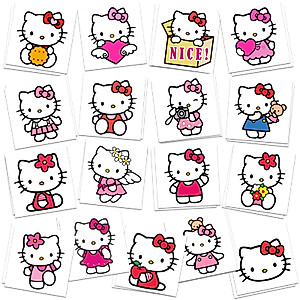 Kitty Birthday Party Supplies, 34Pcs Temporary Tattoos Party Favors, Removable Tattoo Stickers for Goody Bag Treat Bag Stuff for Kitty Birthday Party Decoration