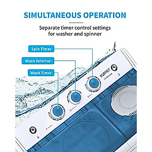 Mini Compact Washing Machine, Anpuce Portable Tub Laundry Washer 21lbs Washer(14.4Lbs) and Spinner(6.6Lbs), Cycle Combo Built-in Drain Pump/Semi-Automatic, for Camping, Apartments, Dorms, College Rooms, RV’s White&Blue