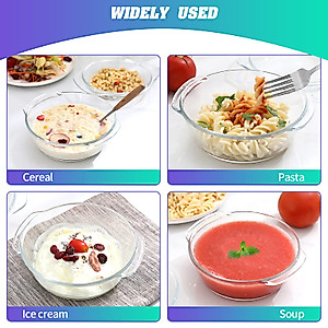 Glass Soup Bowl with Handles Lid Glass Cereal Bowls Clear Oatmeal Bowl Small Glass Bowl for Breakfast Cooking,Small Casserole Dish Round Baking Dish with Lid, Microwave, Dishwasher, Oven, Stove Safe
