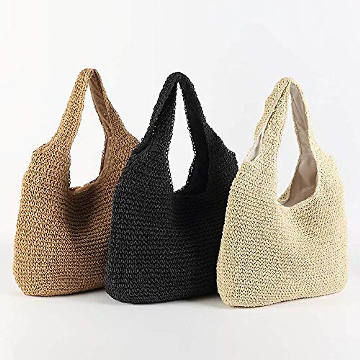 Women Shoulder Paper Woven Female Handbags Large Capacity Summer Beach Straw Bags Casual Tote Purses brown