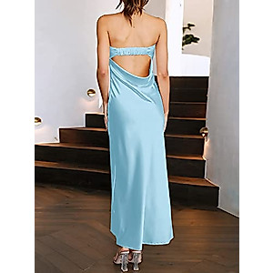 ANRABESS Women's Summer 2023 Satin Cocktail Party Maxi Dress Sexy Cutout Strapless Bodycon Corset Elegant Evening Gown Wedding Guest Fall Trending Club Maxi Dresses 941danlan-S Light Blue