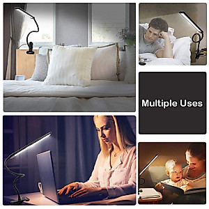 CeSunlight Clamp on Lamp, Clip Light, Desk Lamps 3 Color Temperature Setting, 10 Brightness Levels, 2m USB Cord Power Supply and AC Adapter Included, Pack of 2 (Black)