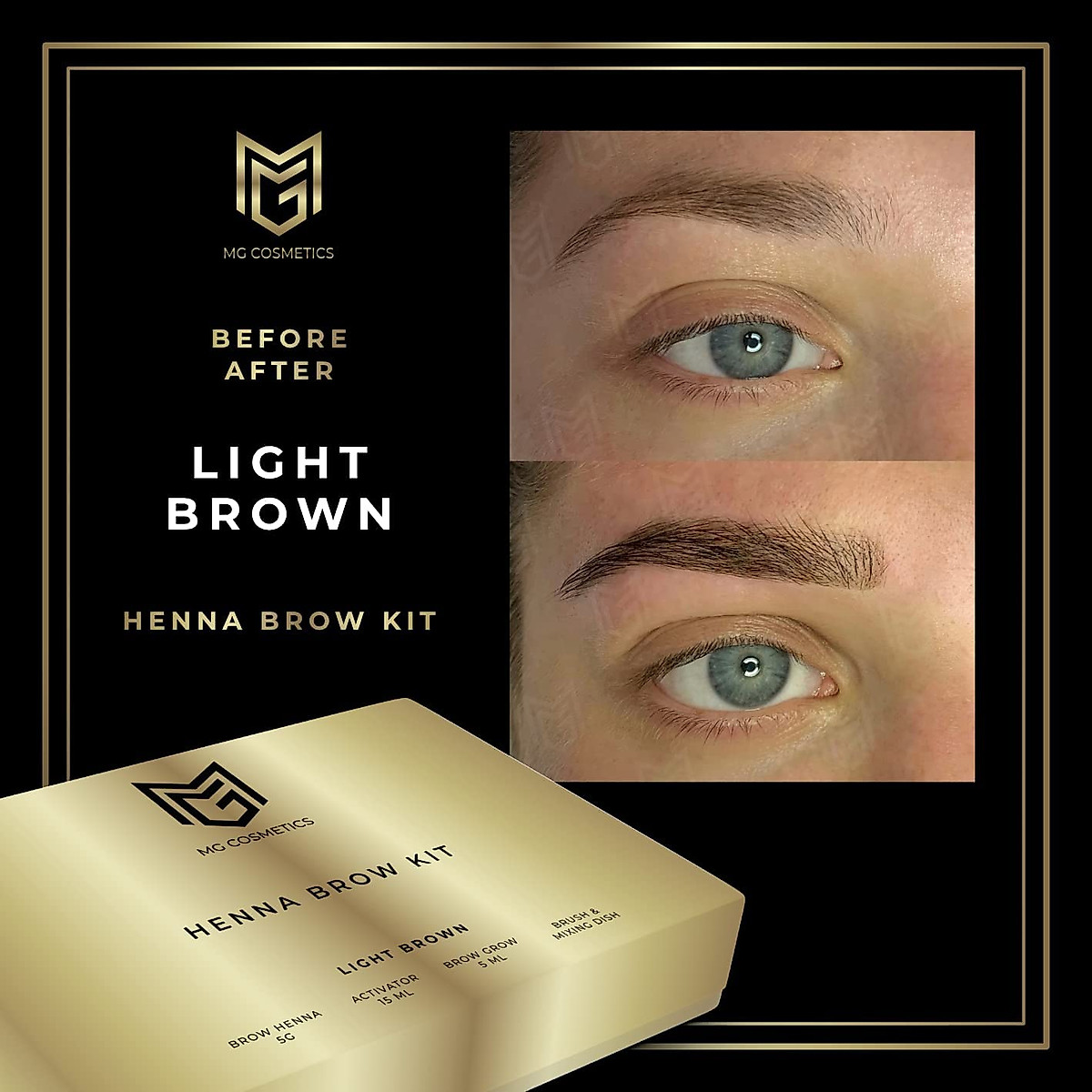 Eyebrow Henna Tint Kit Dyes Brow Hair | BONUS VIDEO TUTORIAL | Professional Salon & At Home DIY Brow Coloring kit | Vegan Cruelty Free | Complete Kit Instant Semi Permanent Coloring | MG COSMETICS