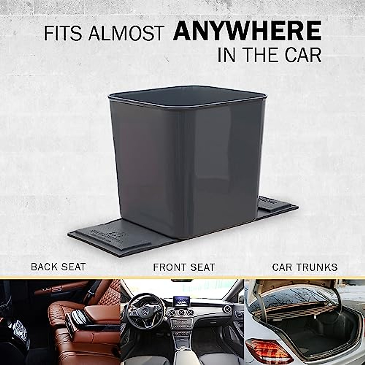 HAUSSIMPLE Car Trash Can – 1.4 Gallon Leakproof Garbage Bin for Cars, Trucks & SUVs, Large Capacity Automotive Waste Container with Anti-Slip Base – Gray Trash Bag Holder for Vehicle Interior