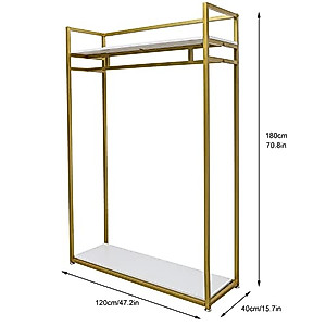 2 Tier Gold Clothes Storage Stand Rack Clothes Display Rack Heavy Duty Metal Closet Organizer Large Capacity Garment Rack with Hanging Rods for Wedding Bedroom Store Clothing Organizer(180 cm)
