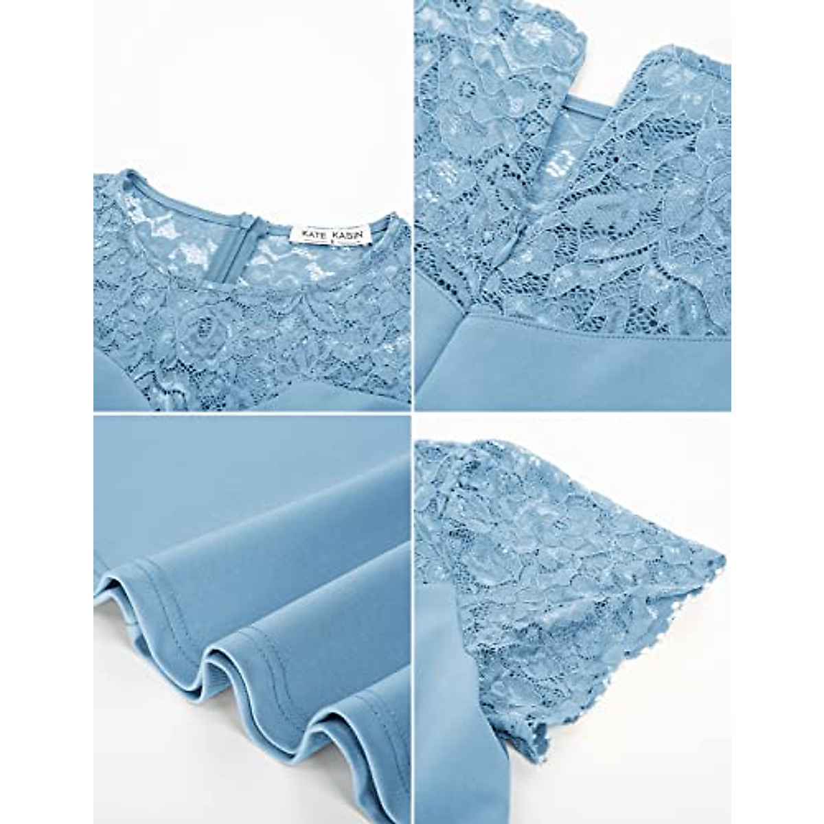 Kate Kasin Women's Retro Crewneck Lace Splicing A Line Cocktail Dress Formal Wedding Guest Party Sexy Prom Dresses Short Light Blue S
