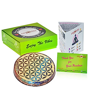 Orgonite Crystal Water Charging Plate –Chakra Balancing Coaster and Positive Energy Generator Flower of Life and with 7 Healing Crystals for E Energy Protection(4 Inch Diameter)