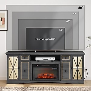 YITAHOME 70 Inch Entertainment Center with Electric Fireplace for TVs up to 80", LED Lights Fireplace TV Stand with Storage for Living Room, Farmhouse TV Stands with Storage Drawers (Dark Grey)