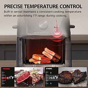 Toshiba 5.5QT Air Fryer Heat-Q Technology, Quick and Easy Meals, 8 Preset Menus and Menu-IQ Function, 1°F Precision, 90% less oil, Double-sided Handles Easy Carrying
