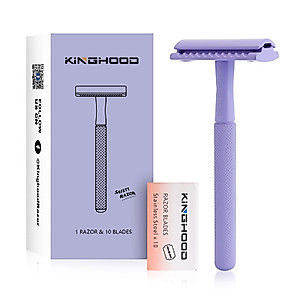 KINGHOOD Copper Single Blade Razor for Gentle & Close Shave - Double Edge Safety Razor with 10 Blade Refills, Long Handle, Weighted Razor, Eco-Friendly & Less Irritation Perfect for Sensitive Skin
