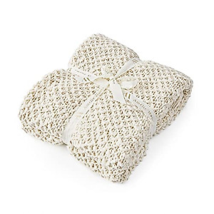 Amélie Home Chunky Slub Bulky Yarn Knit Blanket Textured Mulberry Woven Luxury Throw for Farmhouse Boho Decor Throw Blanket (Cream,50''x 60'')