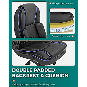 Office Chair Ergonomic Desk Chair PU Leather Computer Chair with Lumbar Support Flip up Armrest Task Chair Rolling Swivel Executive Chair(Black)