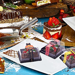 50 Pcs 3.5 Inch Mini Cake Box, Clear Plastic Mini Cupcake Box Muffins Box Cookies Dome Box Mooncake Box Small Single Muffin Dessert Containers Holder Wedding Birthday Gift Box - Bonus 50 Pcs Stickers (Black)