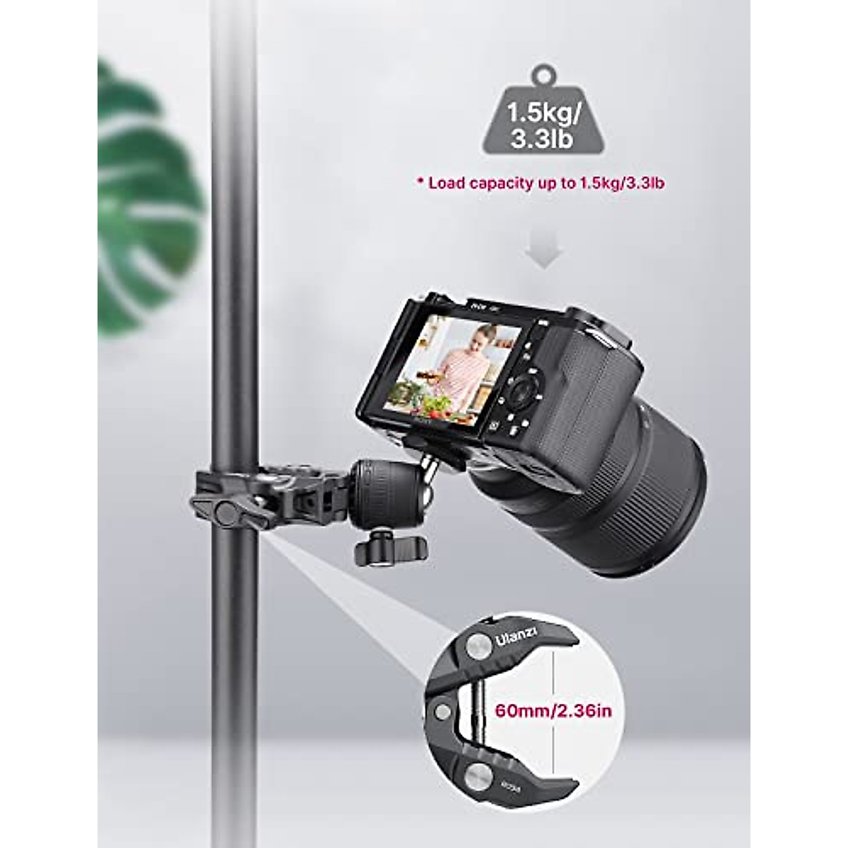 Camera Clamp Mount Accessories for Gopro - ULANZI R099 Super Clamp Ball Head Mount 1.5kg/3.3lb Loading Metal Bike Motorcycle Handlebar Attachments for DSLR Gopro Hero 5/6/7/8/9/10/11 Black/Insta 360