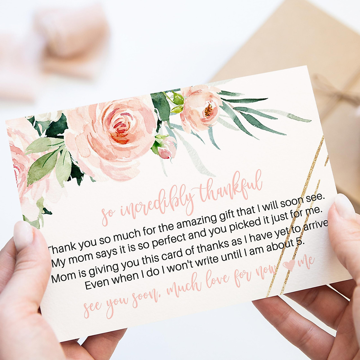 Paper Clever Party Graceful Floral Baby Shower Thank You Cards with Envelopes - 25 Pack - 4x6 Blank Notes with Prefilled Message from Baby Girl - Blush and Greenery Design
