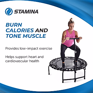 JumpSport Compact Round Lightweight 22 Pound Stable Bounce Home and Gym Fitness Indoor Mini Rebounder Trampoline for Adults, Black