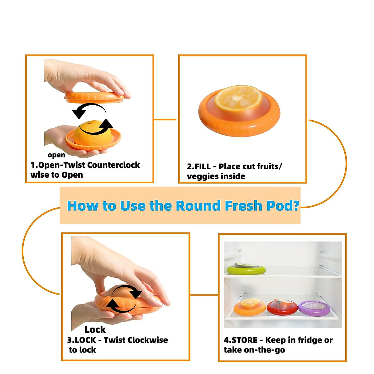 4 Pack Reusable Silicone Food Storage Containers - Avocado Saver & Onion Storage, BPA-Free, Fruit and Vegetable Anti-Oxidation Storage Box, Prevent Flavor Mixing, Fresh Pod for Fridge, Keep Fresh