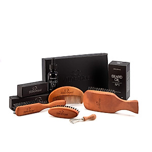 Zilberhaar Beard Brush Grooming Kit (Soft Version) 2nd Cut Boar Bristles - Ideal for Stubbles and Short To Medium Beards - Distributes Balm and Oil for Growth/Styling - Comes with Brush Cleaning Tool
