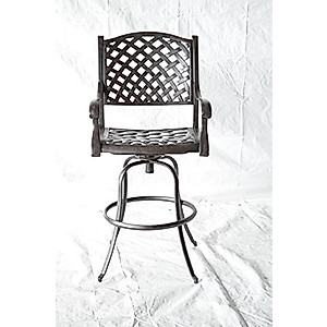 Nassau Outdoor Patio 4 Swivel Barstools 30" High Cast Aluminum Dark Bronze, Walnut Cushions