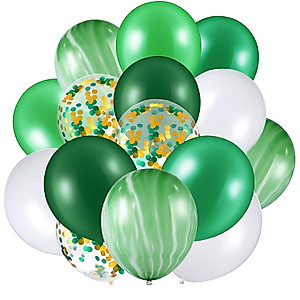 60 Pieces 12 Inch Agate Latex Balloons Confetti Balloons Colorful Balloons for Jungle Baby Shower Wedding Office Birthday Party Supplies (Green, White)
