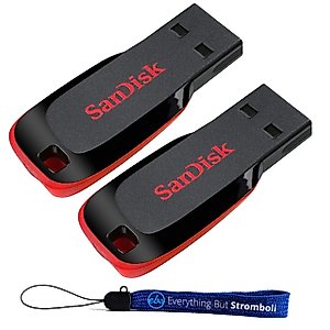 SanDisk Cruzer 32GB (16GB x 2) Cruzer Blade USB 2.0 Flash Drive Jump Drive Pen Drive SDCZ50 - Two Pack w/Everything But Stromboli (tm) Lanyard