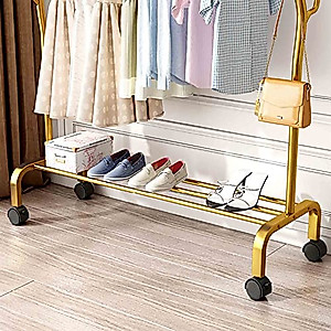60.3 Inch Portable Garment Racks,Heavy Duty Multifunctional Household Clothes Racks,Gold Freestanding High Capacity Coat Shelf,Lockable Wheels(Size:60cm)