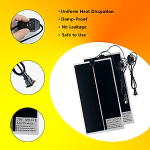 FIPASEN Reptile Heating Mat, 2PCS Reptile Heating Pad with Temperature Adjustment for Reptiles Tortoise Snakes Lizard Gecko Hermit Crab Amphibians - Removable Terrarium Heat Mats(7W, 6x11 inches)