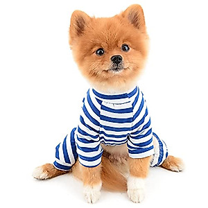 SMALLLEE_LUCKY_STORE Pet Striped Cotton Pajamas Pjs for Small Dogs Cats Boy Girl Puppy Pyjamas Jumpsuit Bodysuit Cute Doggies Pattern Indoor Sweater Shirt with Legs Yorkie Chihuahua Clothes